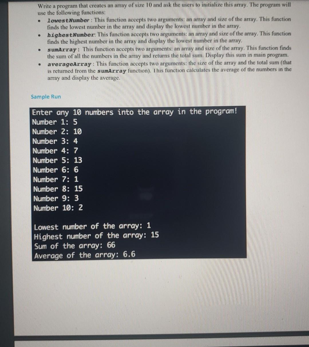 Solved Write A Program That Creates An Array Of Size 10 And 4882