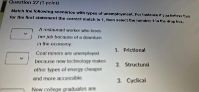 Solved Question 37 (1 point) Match the following scenarios | Chegg.com