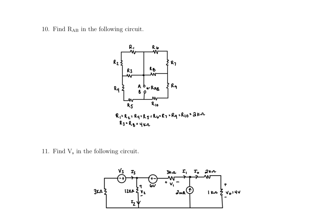 Solved Find RAB ﻿in the following circuit.1kΩFind Vs ﻿in the | Chegg.com