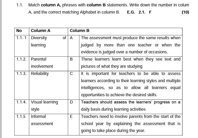 Solved 1.1. Match column A, phrases with column B | Chegg.com