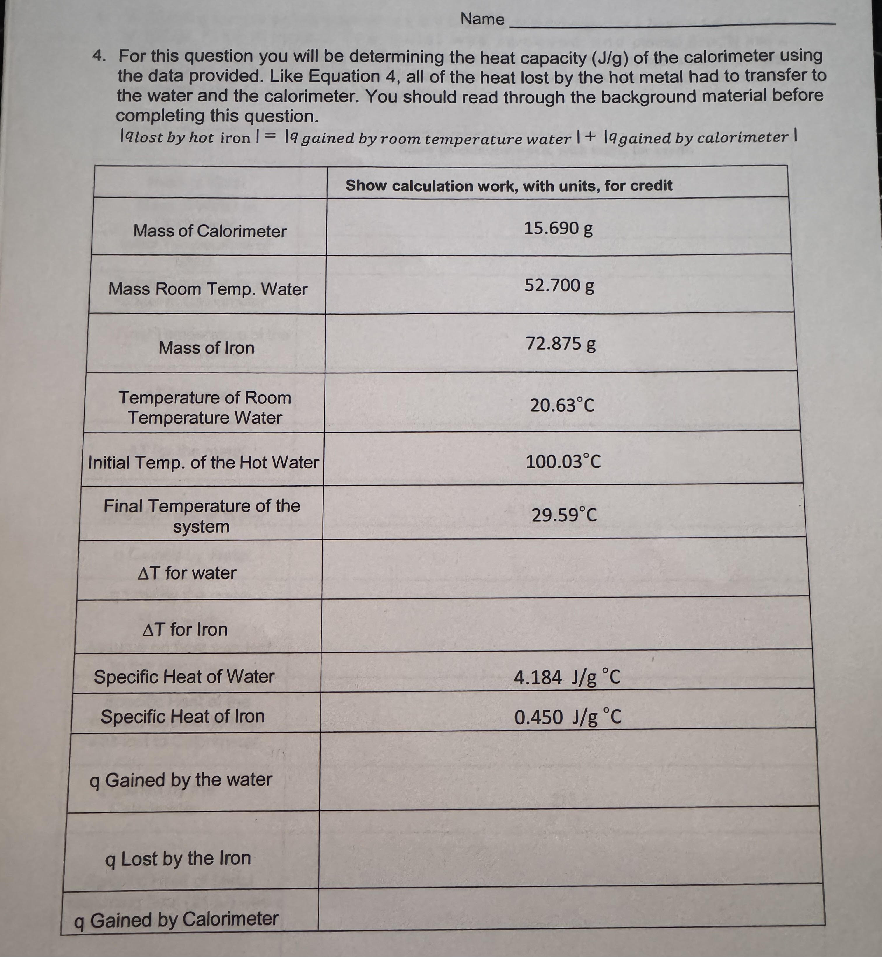 Solved For this question you will be determining the heat | Chegg.com