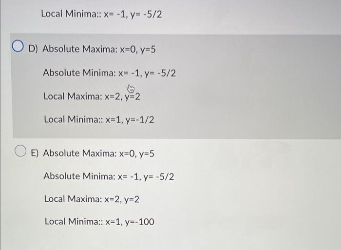 Solved Find the local and/or absolute extrema for the | Chegg.com