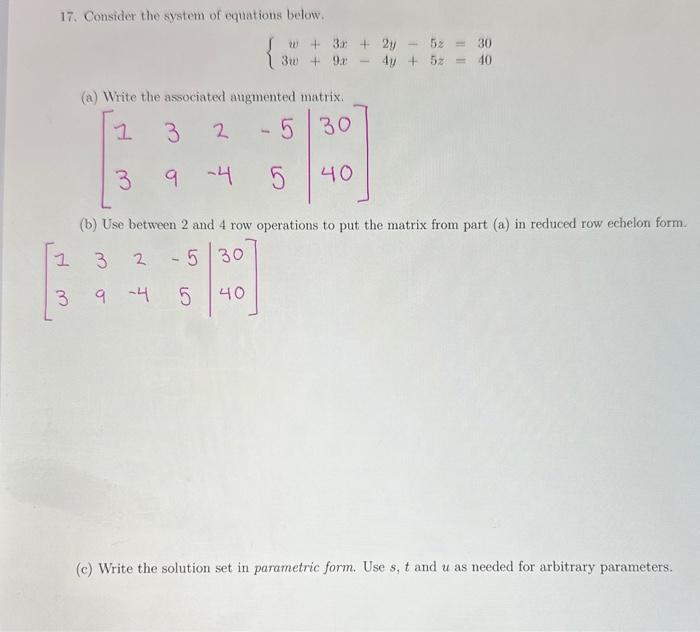 Solved write the associated augmented matrix use between 2 | Chegg.com