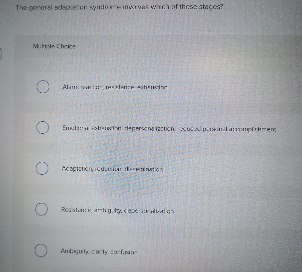 Solved The general adaptation syndrome involves which of | Chegg.com