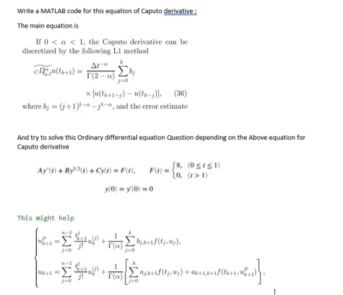 Write a MATLAB code for this equation of Caputo | Chegg.com