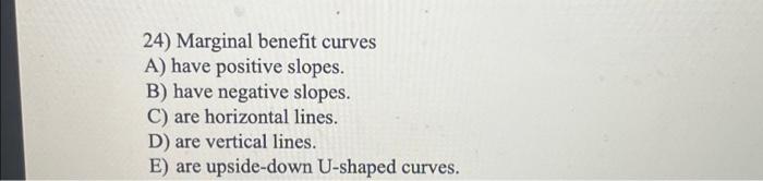 Solved 24) Marginal benefit curves A) have positive slopes. | Chegg.com