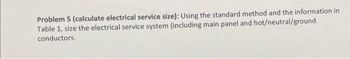 Problem 5 (calculate electrical service size): Using | Chegg.com