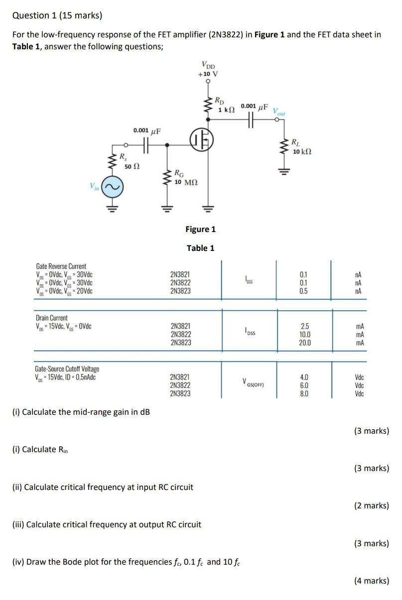Solved Question 1 (15 marks) For the low-frequency response | Chegg.com