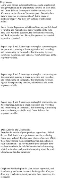 Solved Regressions Using your chosen statistical software, | Chegg.com