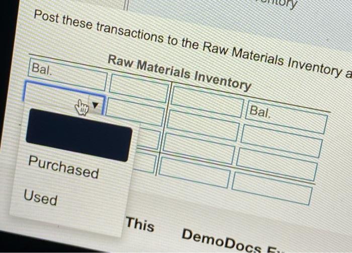 Solved Post these transactions to the Raw Materials | Chegg.com