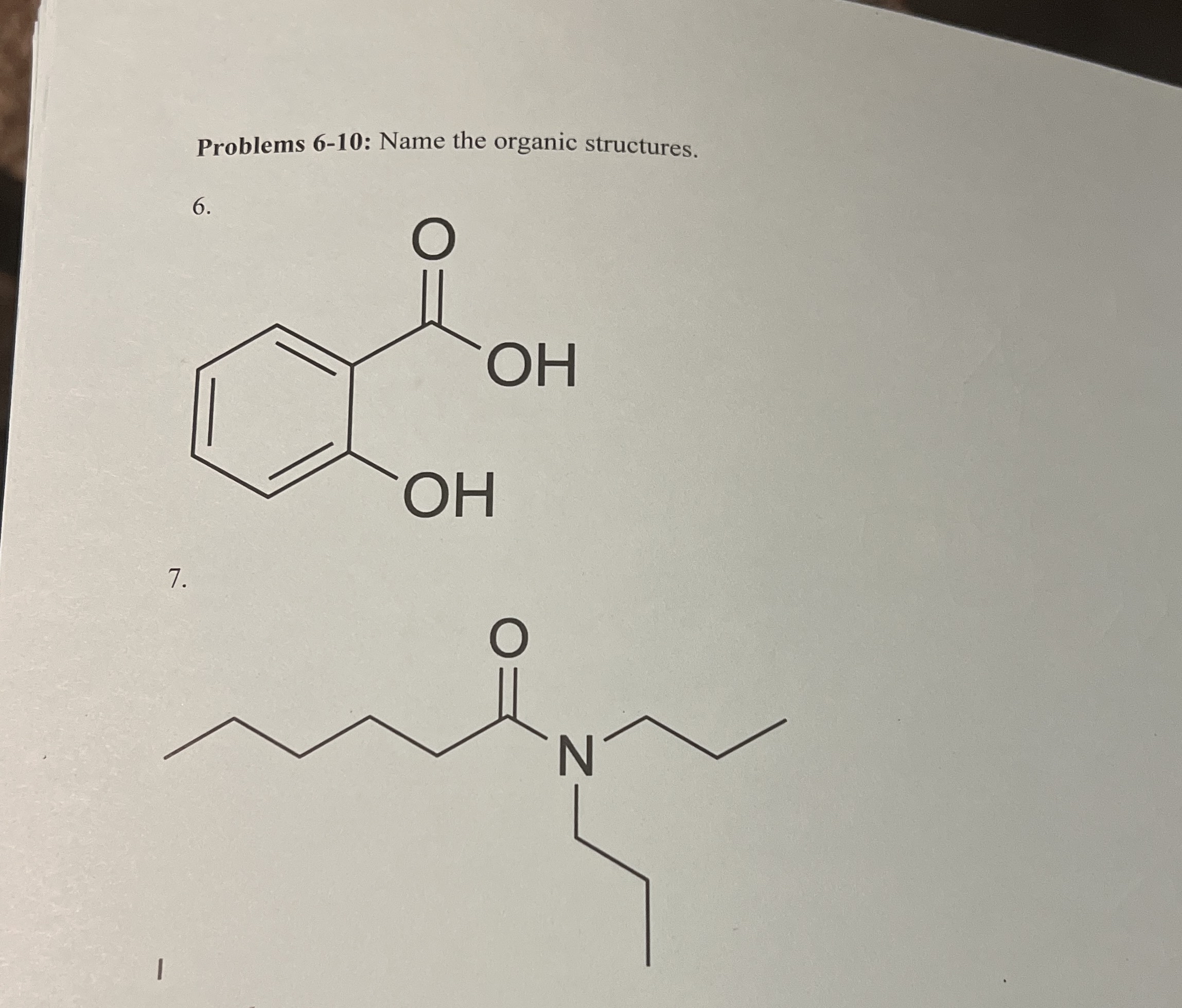 Solved Problems 6-10: Name the organic structures. | Chegg.com