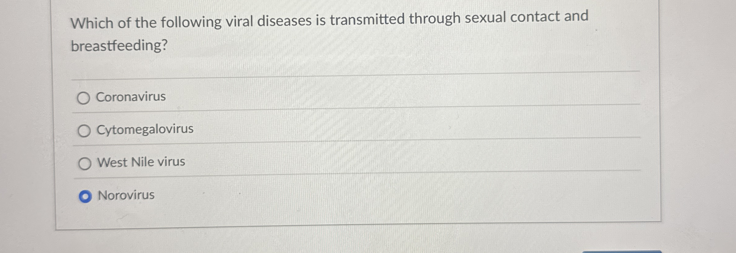 Solved Which of the following viral diseases is transmitted | Chegg.com