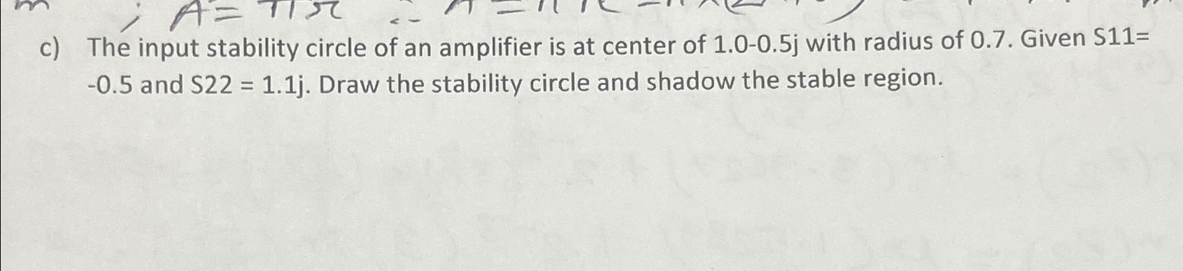 Solved c) ﻿The input stability circle of an amplifier is at | Chegg.com