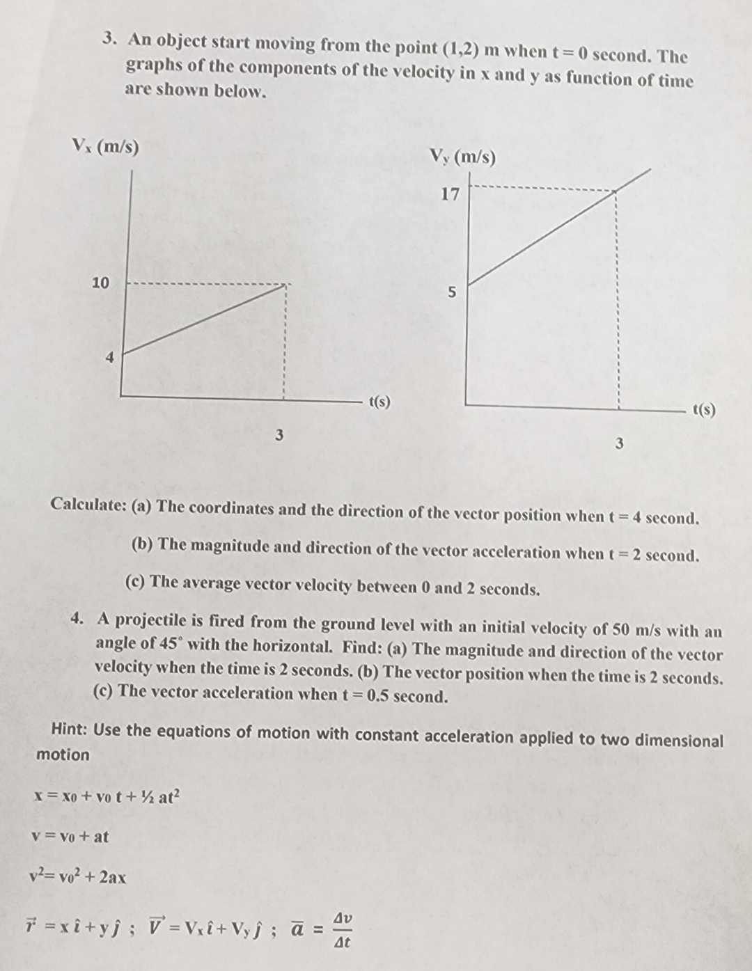 Solved An object start moving from the point (1,2)m ﻿when | Chegg.com