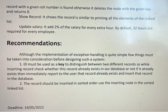 Solved Data structures Project Employee record management | Chegg.com