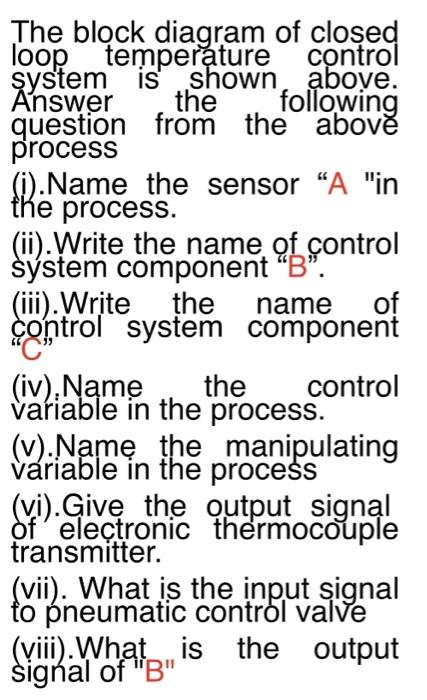 Solved The block diagram of closed loop temperature control | Chegg.com
