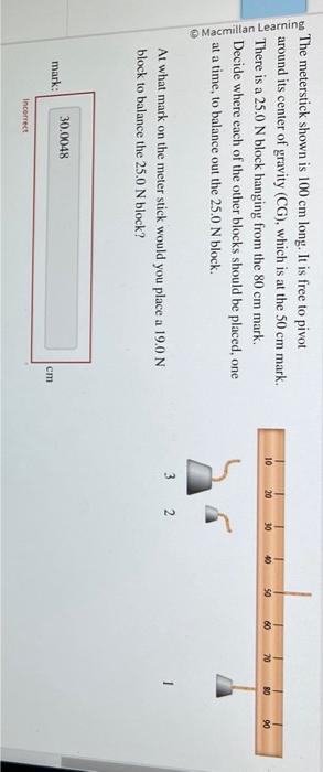 Solved The meterstick shown is \( 100 \mathrm{~cm} \) long. | Chegg.com