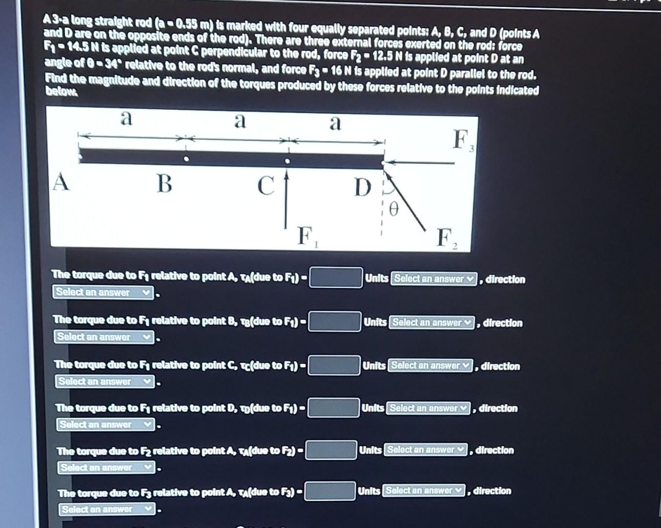 Solved A 3-a long stratght red (a e 0.55 m) is marked with | Chegg.com
