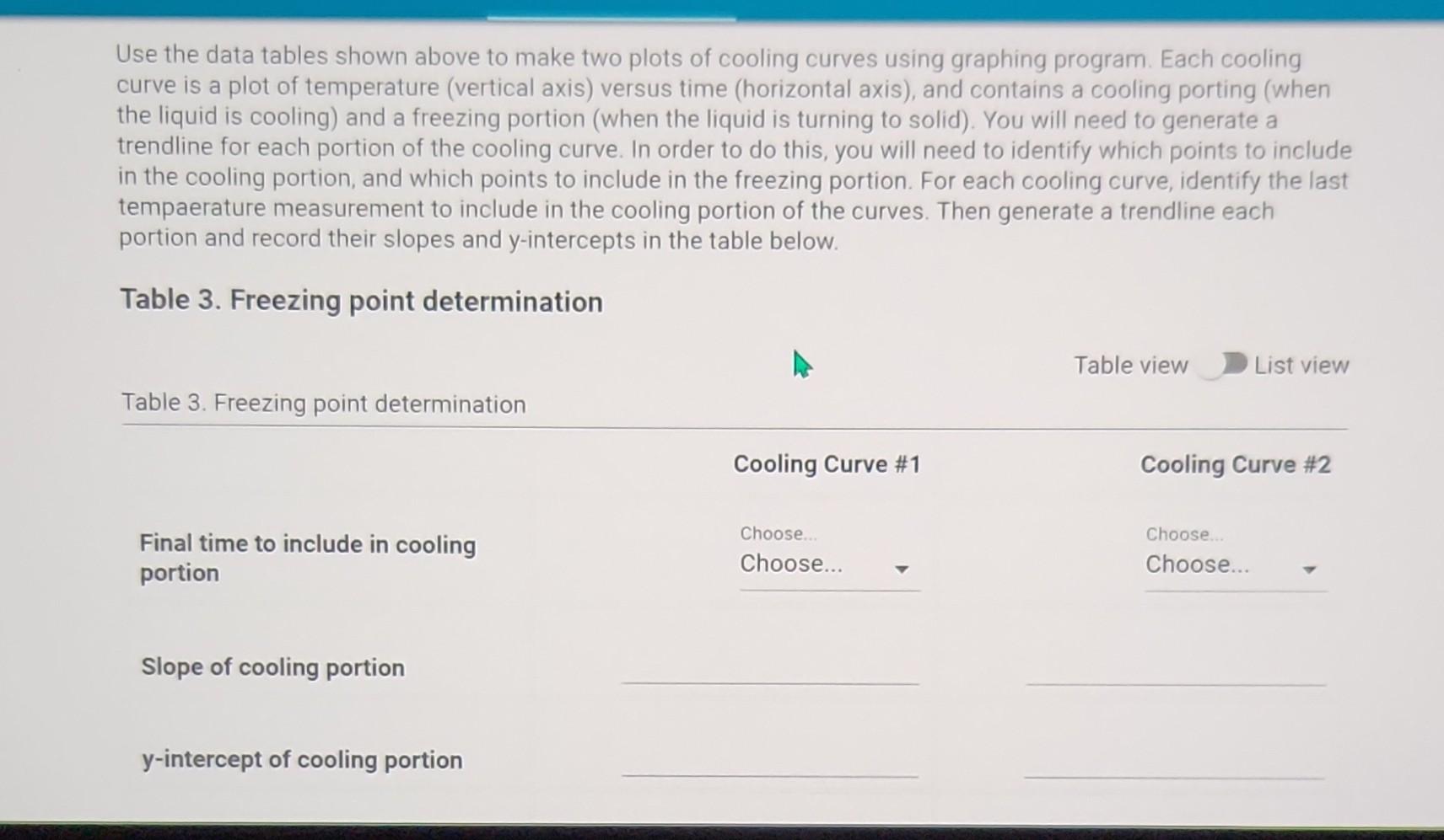 Solved Table 3. Freezing point determination Final time to | Chegg.com