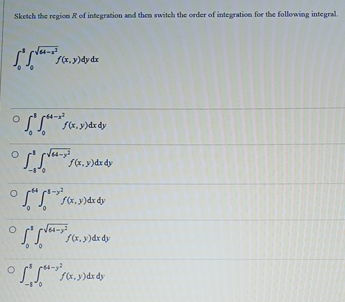 Solved Sketch the region R ﻿of integration and then switch | Chegg.com