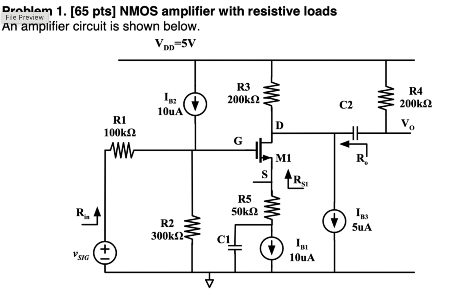Driephlam review 1. [65 pts] ﻿NMOS amplifier | Chegg.com