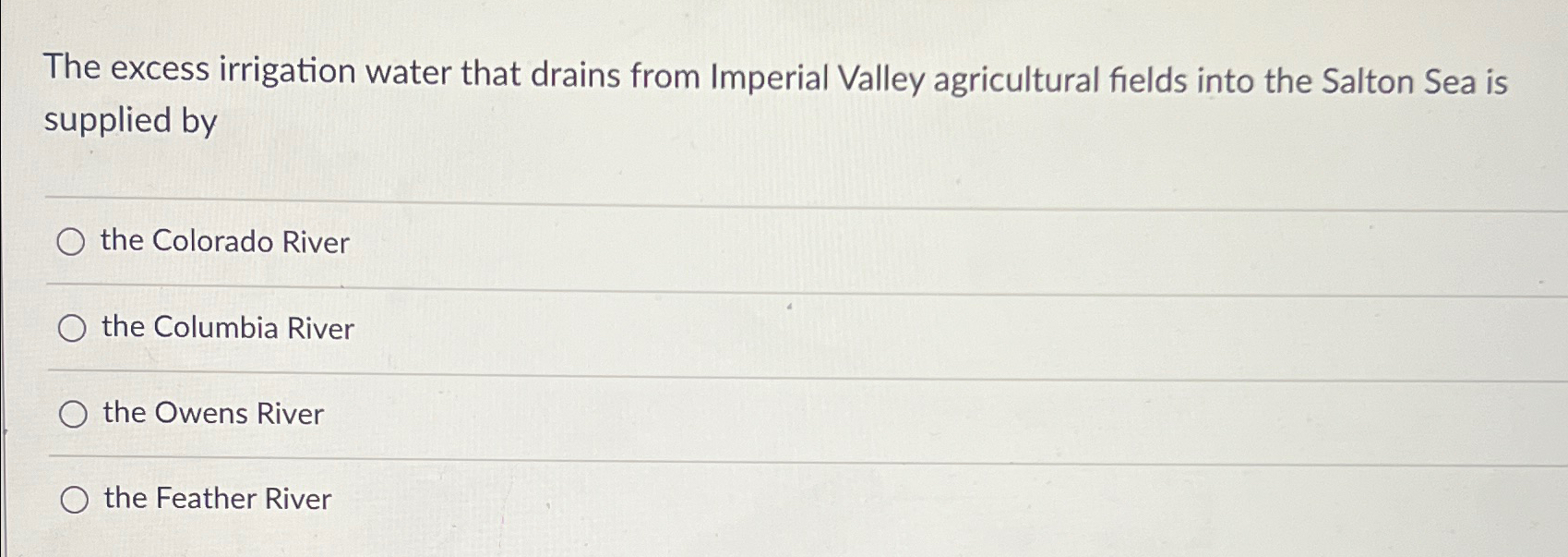 Solved The excess irrigation water that drains from Imperial | Chegg.com