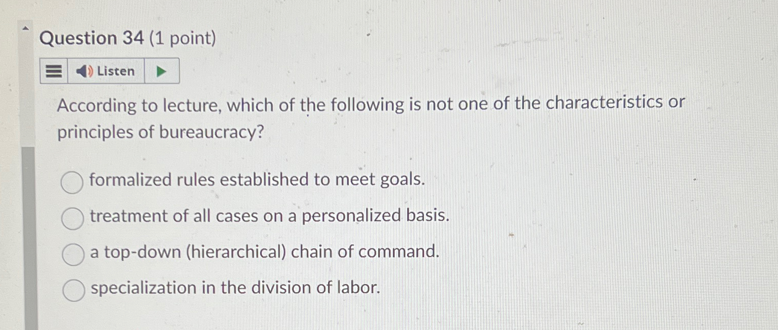 Solved Question 34 (1 ﻿point)ListenAccording to lecture, | Chegg.com
