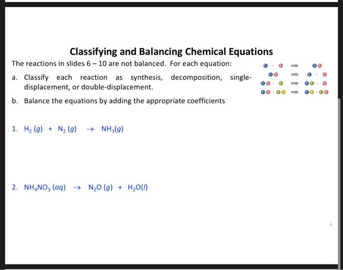 Solved Classifying and Balancing Chemical Equations The | Chegg.com
