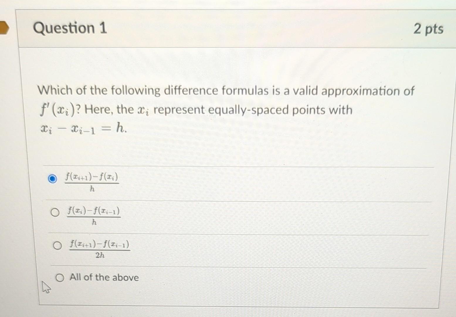 Solved Which of the following difference formulas is a valid | Chegg.com