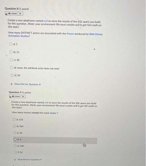 ion 8 1 Point Listen Create A New Dataframe Chegg