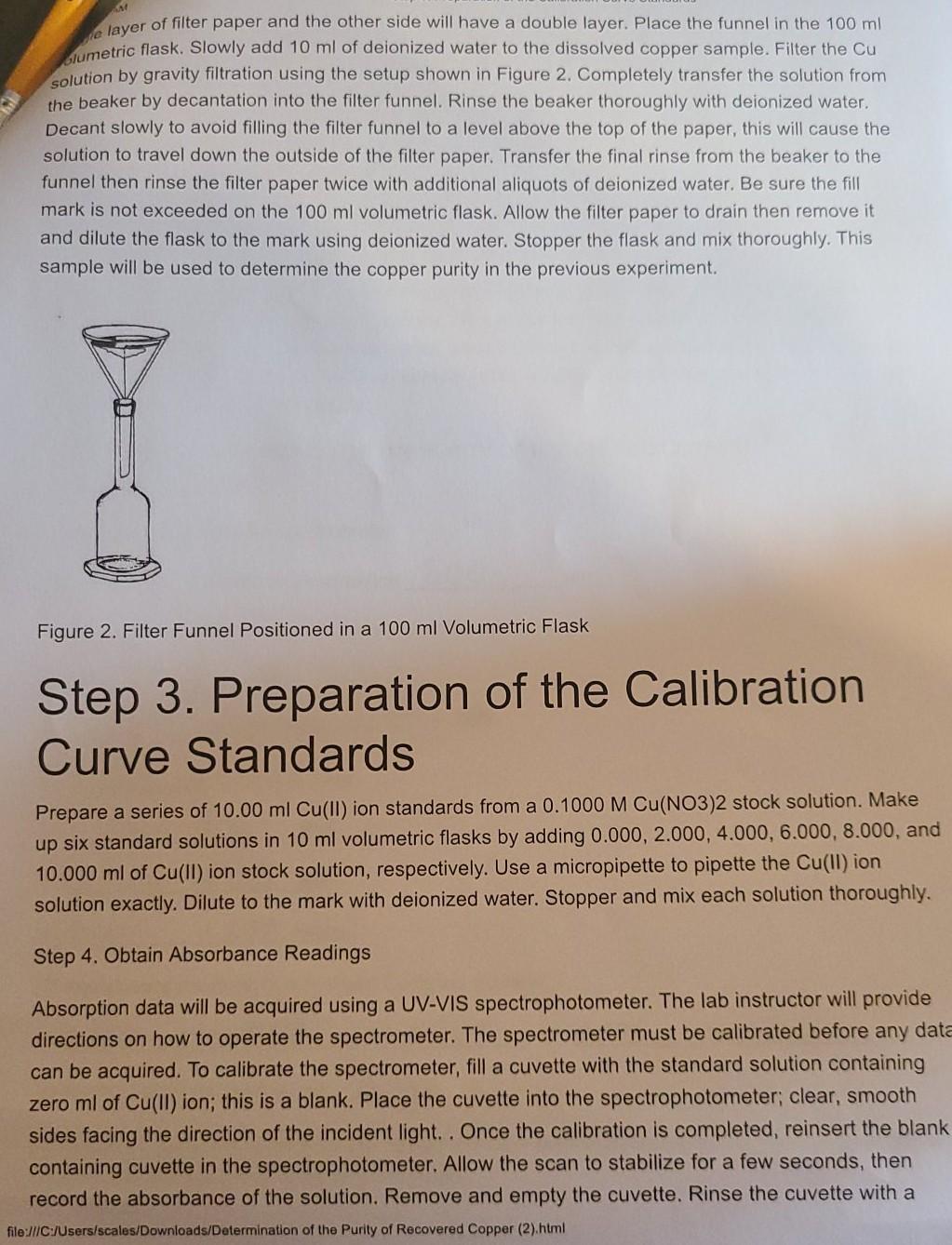:C 101 Step 3. Preparation of the Calibration Curvo | Chegg.com