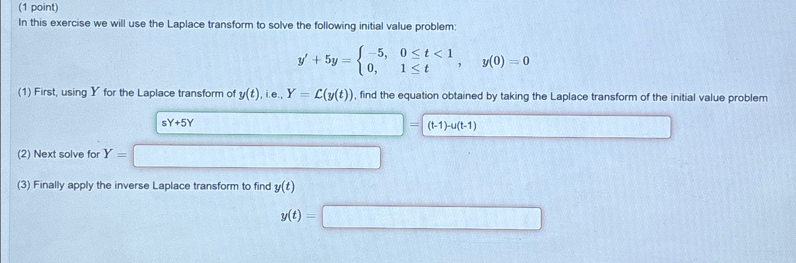 Solved (1 ﻿point)In this exercise we will use the Laplace | Chegg.com