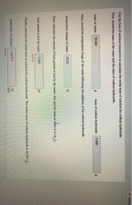 Solved Attem Use the heat of solution interactive to | Chegg.com