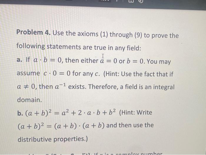 Solved Problem 4. Use the axioms (1) through (9) to prove | Chegg.com
