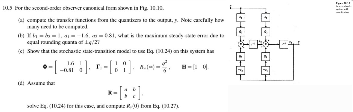 Solved 10.5 ﻿For the second-order observer canonical form | Chegg.com