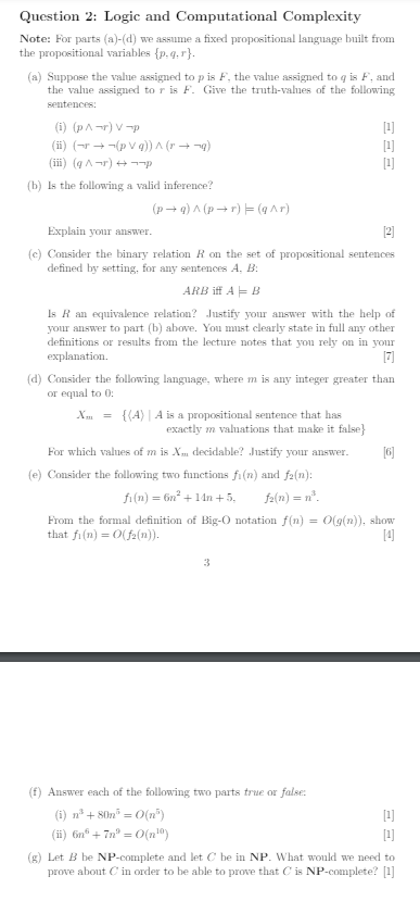 Solved Question 2 Logic And Computational Complexitynote 7703