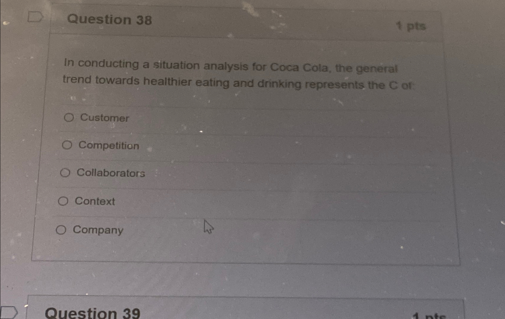 Solved Question 381 ﻿ptsIn conducting a situation analysis | Chegg.com