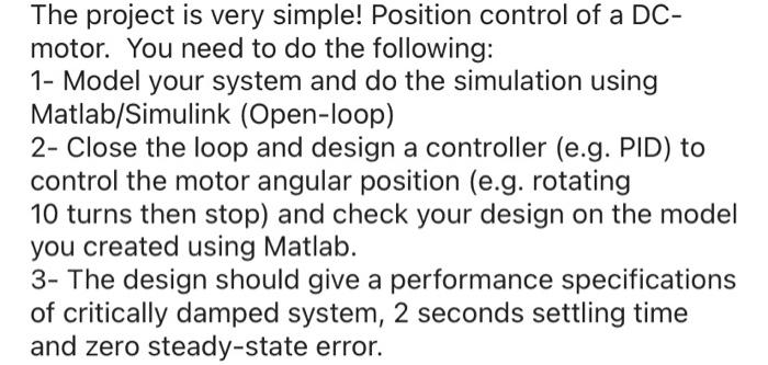 The project is very simple! Position control of a DC- | Chegg.com