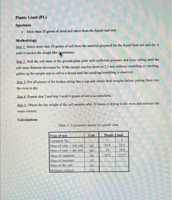 Solved Purpose - Atterberg Limits The test aims to determine | Chegg.com