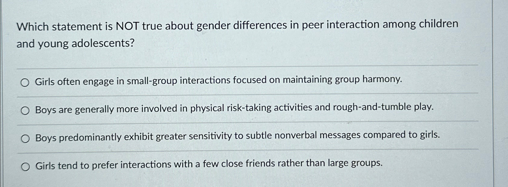 Solved Which statement is NOT true about gender differences | Chegg.com