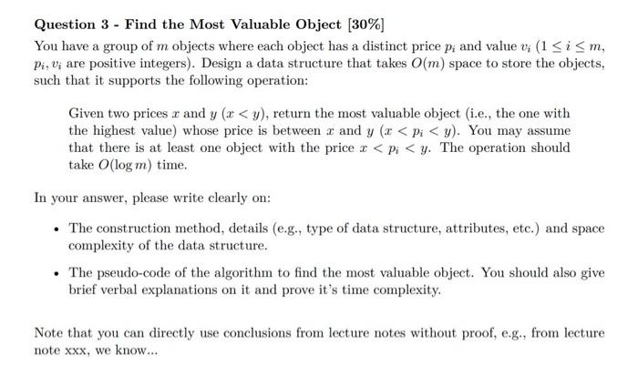 Solved Question 3 - Find the Most Valuable Object [30\%] You | Chegg.com