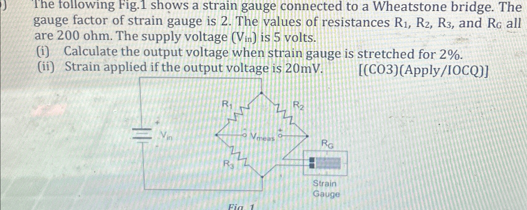 Solved The following Fig. 1 ﻿shows a strain gauge connected | Chegg.com