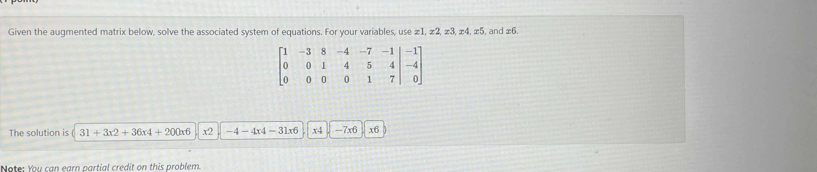 Solved Given the augmented matrix below, solve the | Chegg.com