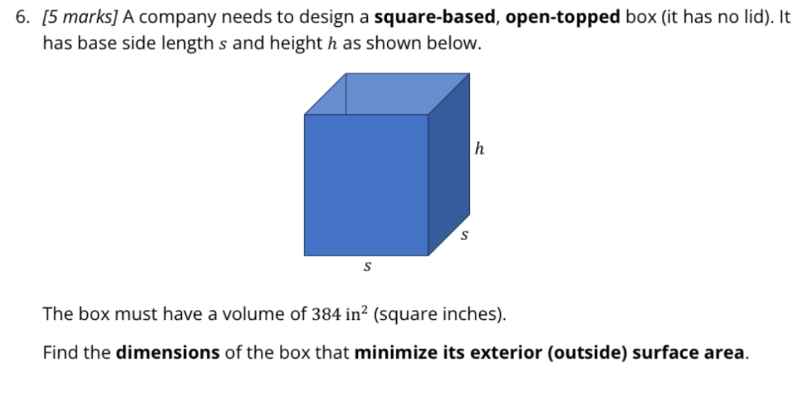 Solved [5 ﻿marks] ﻿A company needs to design a square-based, | Chegg.com