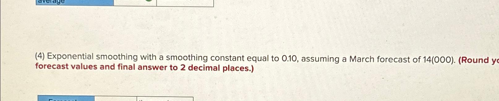 Solved (4) ﻿Exponential smoothing with a smoothing constant | Chegg.com