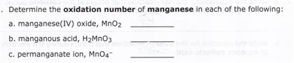 Solved Determine the oxidation number of manganese in each | Chegg.com