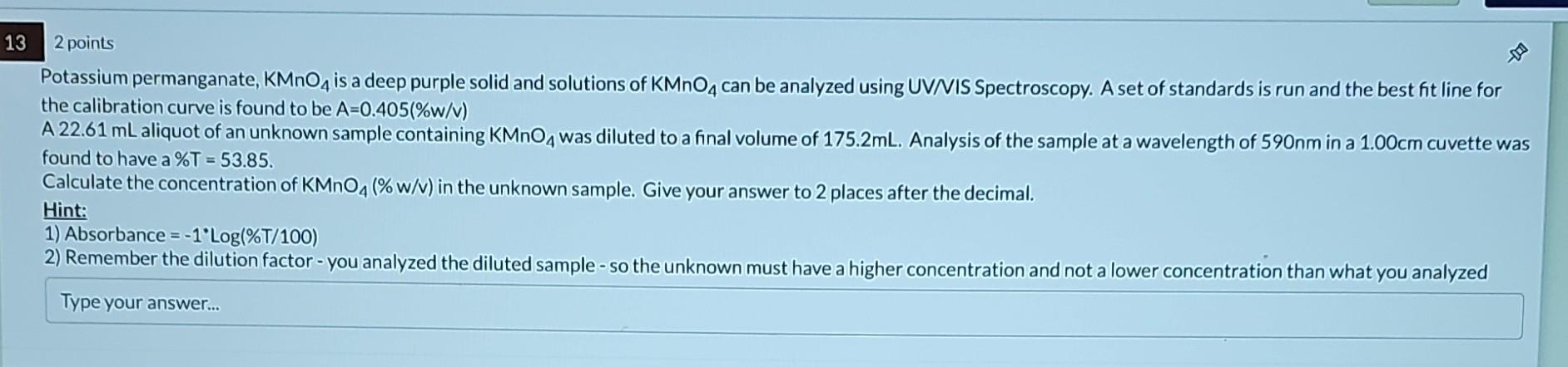 Solved Potassium permanganate, KMnO4 is a deep purple solid | Chegg.com