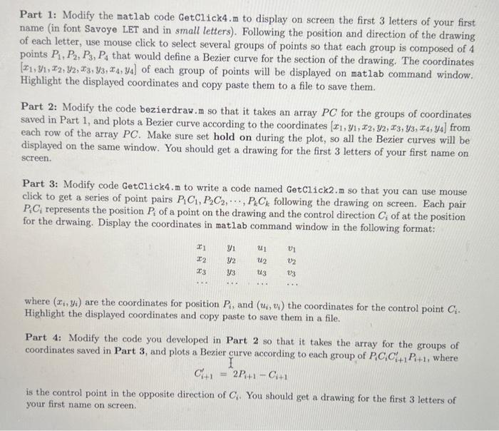 Part 1: Modify the matlab code GetClick4.m to display | Chegg.com
