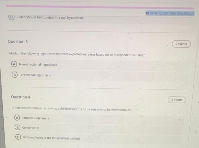 Solved (D) Coach should fail to reject the null hypothesis. | Chegg.com