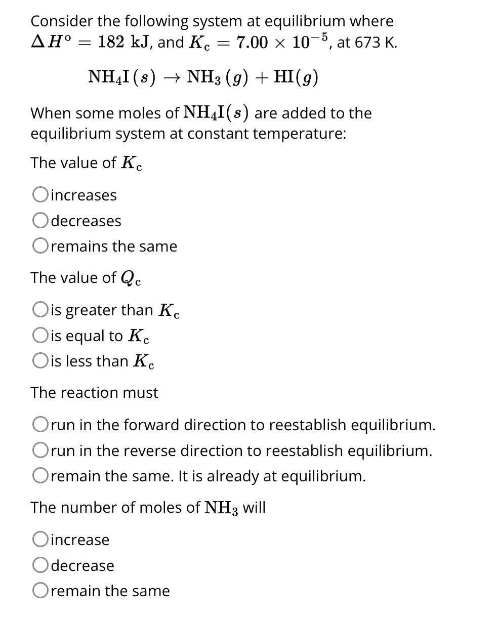 Consider the following system at ﻿equilibrium | Chegg.com